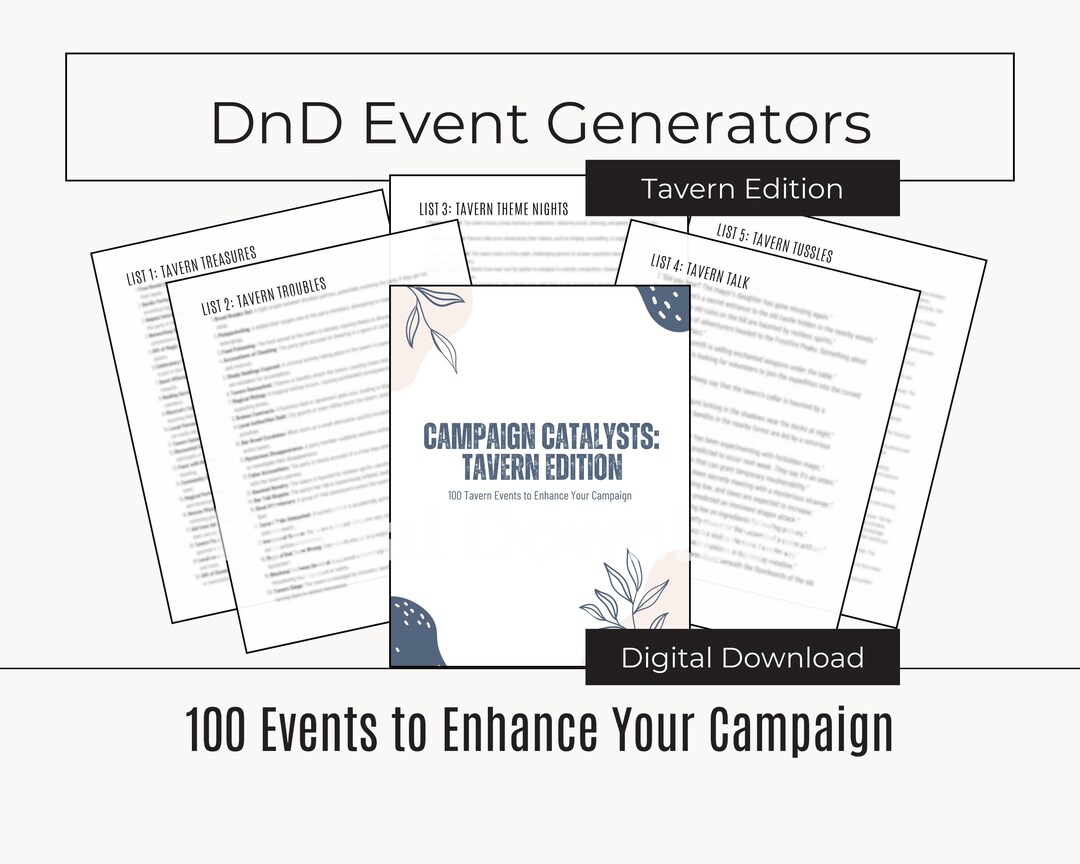 Dnd Campaign Event Generator | Tavern Edition | Includes 100 Ideas to ...