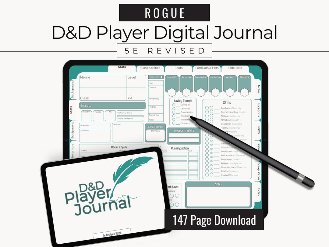 Digital Dnd Player Journal: Rogue | 5e Revised 2024 | 147 Pages | Stats ...