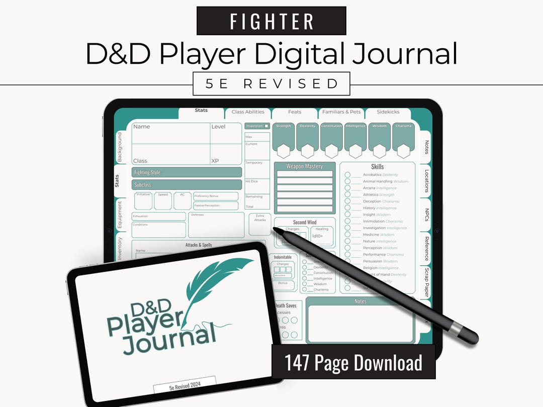 Digital Dnd Player Journal: Fighter | 5e Revised 2024 | 147 Pages ...