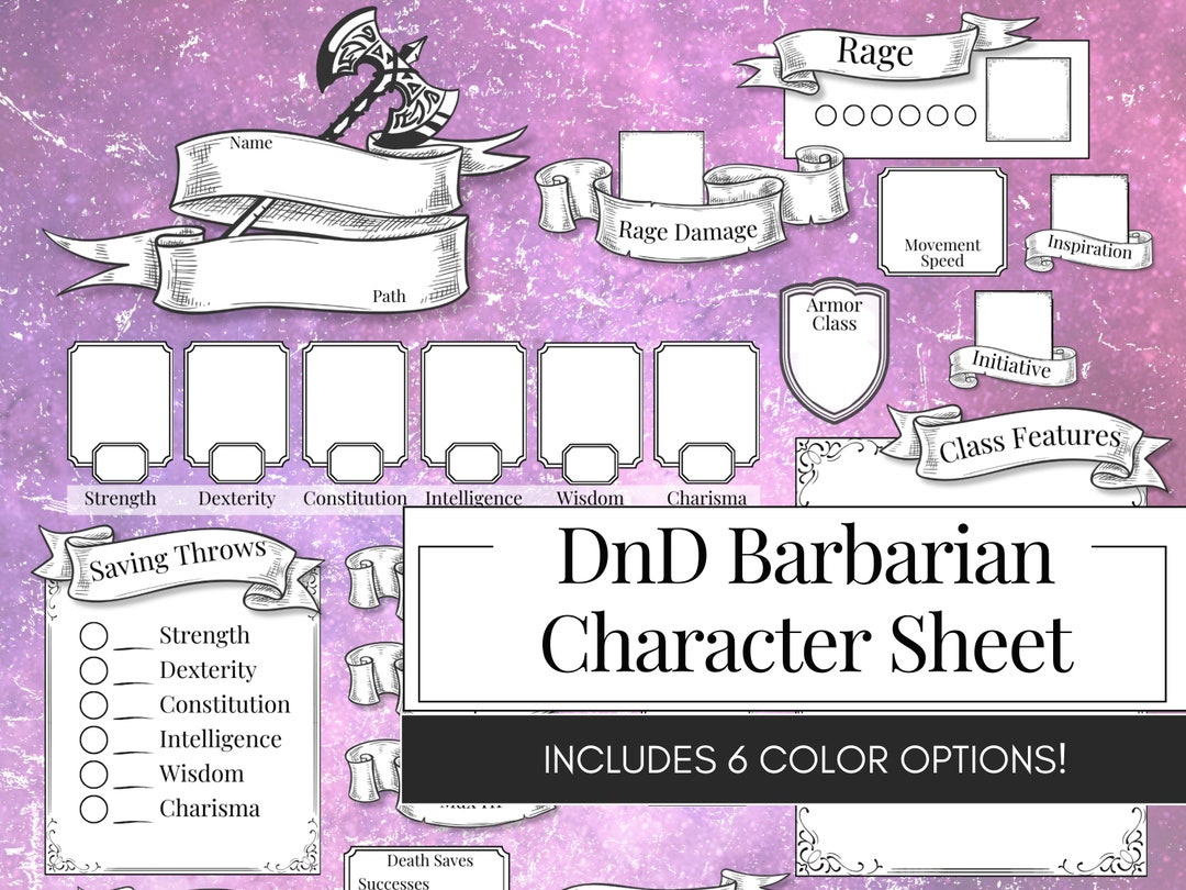 Barbarian Dnd Character Sheet Dungeons and Dragons Printable PDF ...