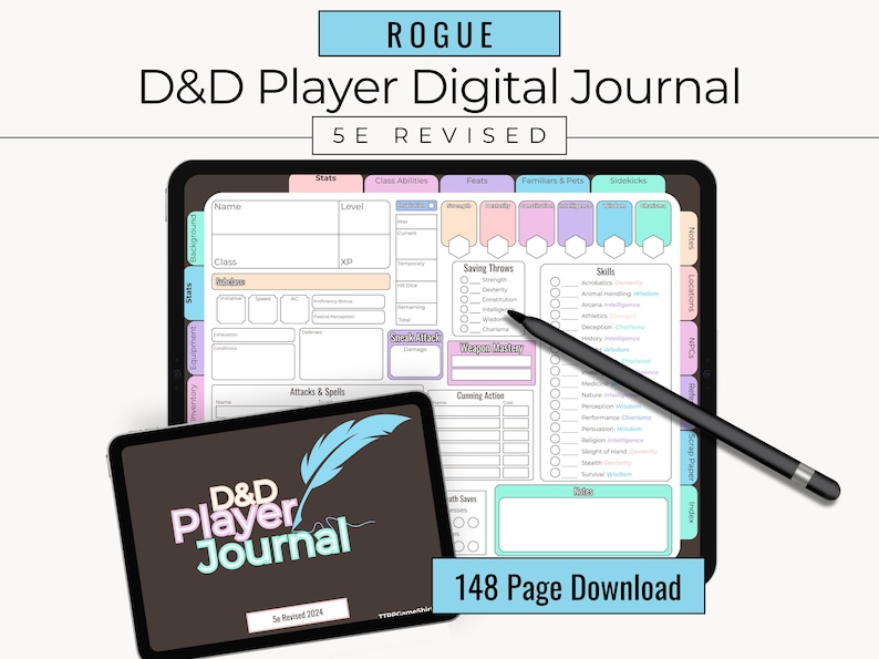 Digital Dnd Player Journal: Rogue | 5e Revised 2024 | 148 Pages | Stats ...