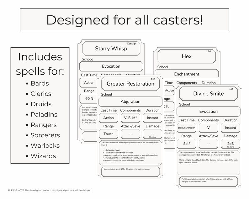 5e Revised 2024 Digital Spell Cards for Dungeons and Dragons | for Dnd ...