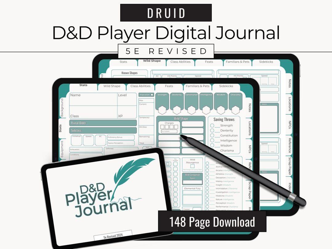 Digital Dnd Player Journal: Druid | 5e Revised 2024 | 148 Pages | Stats ...