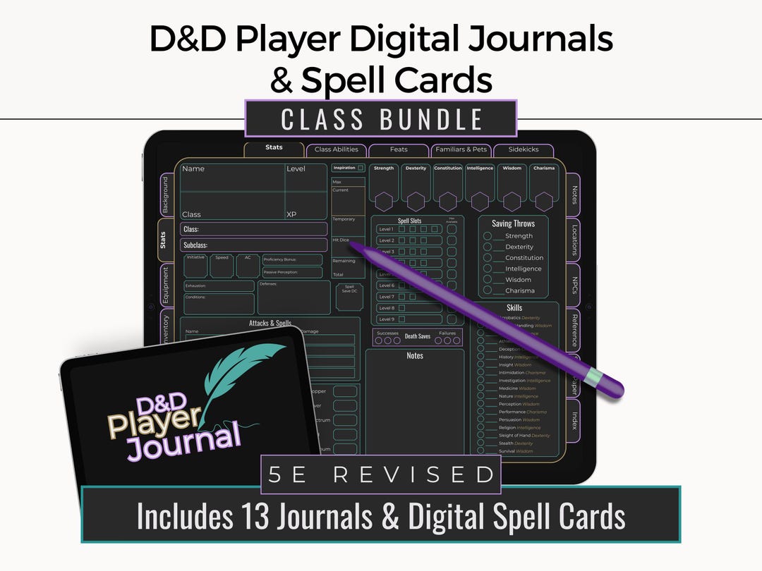 Night Mode Hyperlinked Dnd Character Journal Bundle: Includes 13 ...