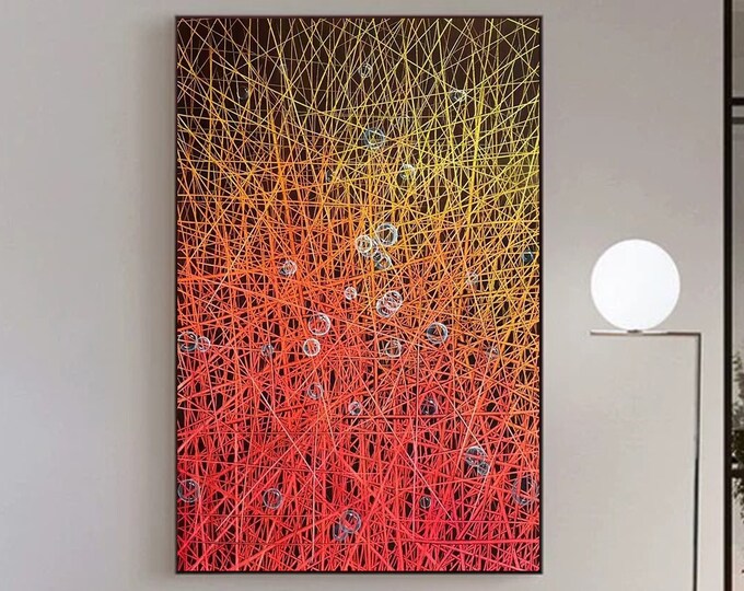 Large Abstract Gradient Oil Painting on Canvas Staggered Lines Wall Art ...