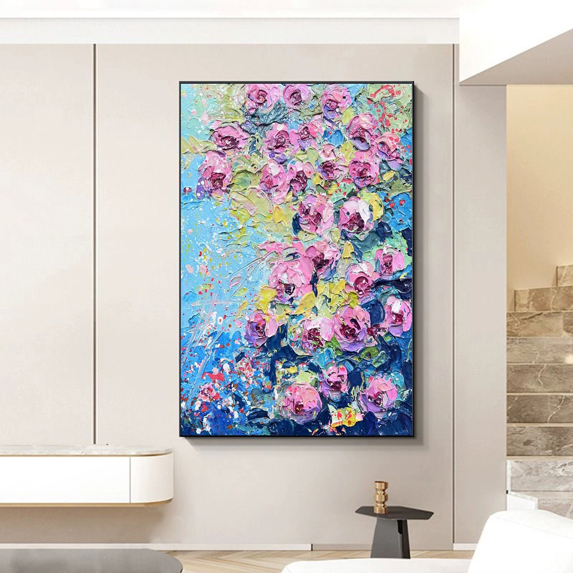 3D Original Rose Flower Oil Painting on Canvas Large Pink Bloom Wall ...