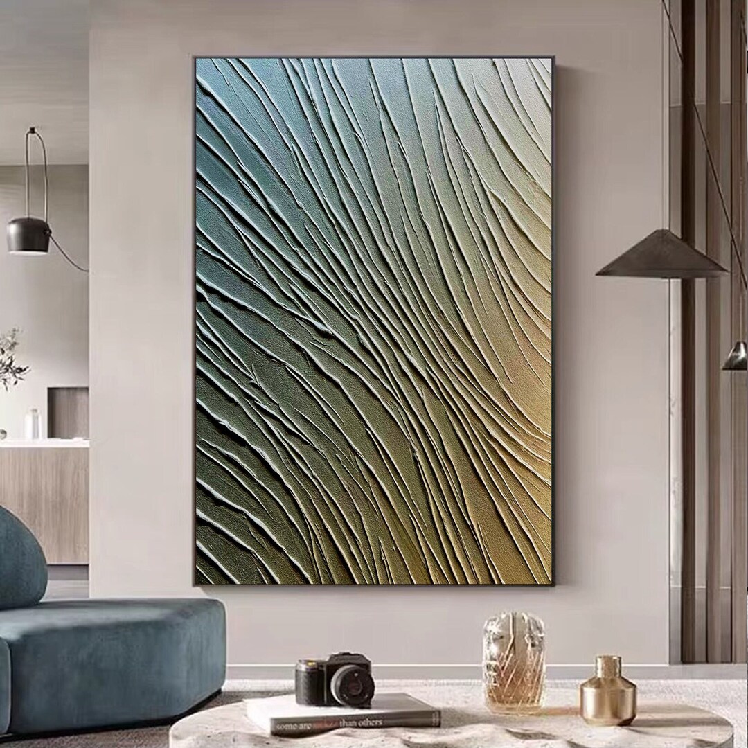 3D Abstract Gradient Oil Painting Large Minimalist Wall Art Thick ...