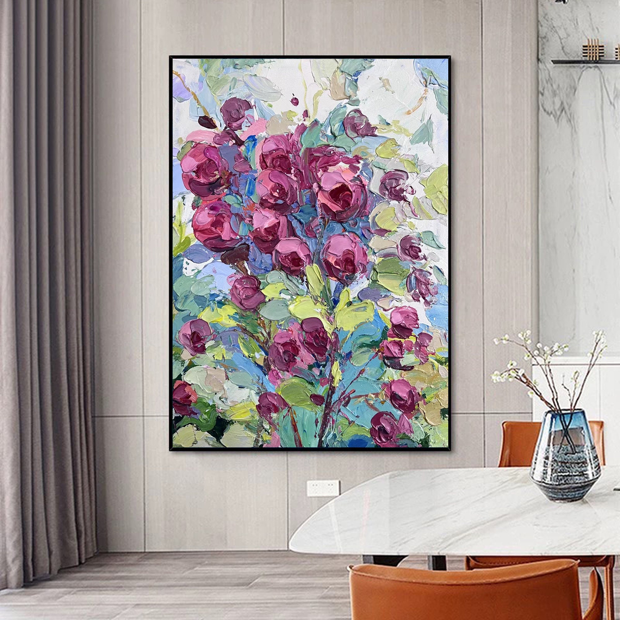 3D Original Rose Flower Oil Painting on Canvas Large Purple Bloom Wall ...