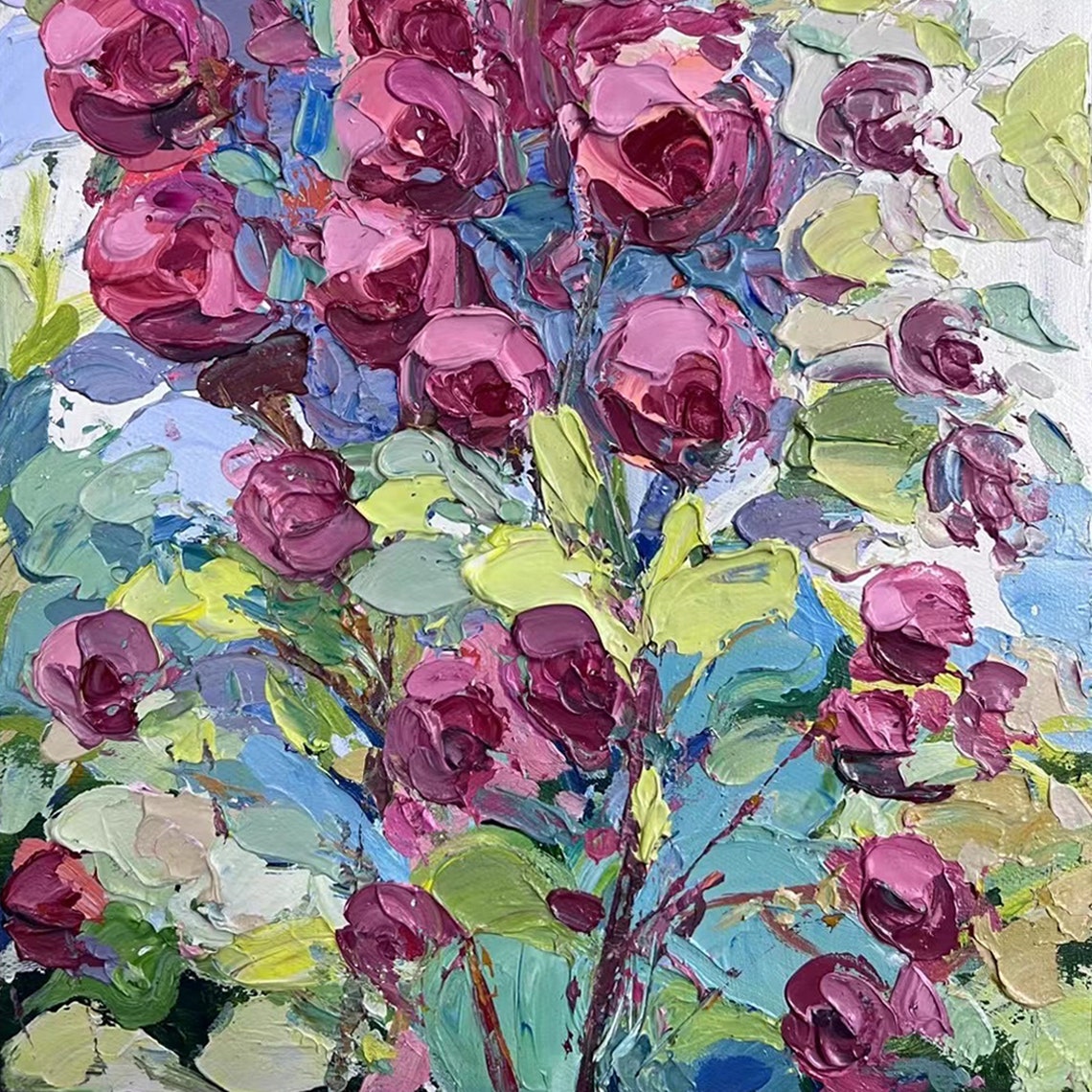 3D Original Rose Flower Oil Painting on Canvas Large Purple Bloom Wall ...