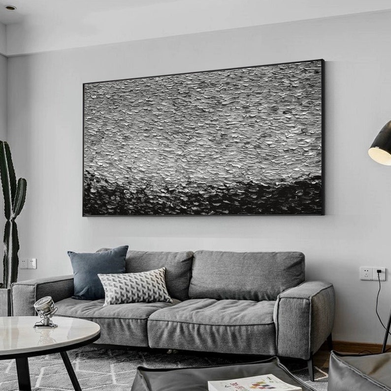 3D Large Grey Abstract Painting Black Grey Textured Wall Art Grey ...