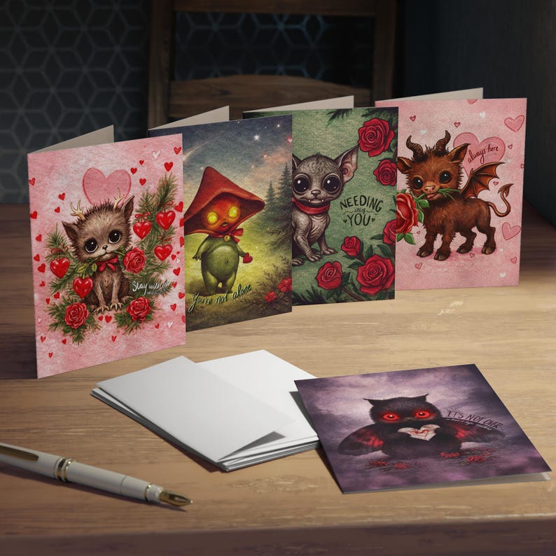 Baby Cryptid Valentine Cards | 5-pack Vintage Kitsch Style | Creepy ...