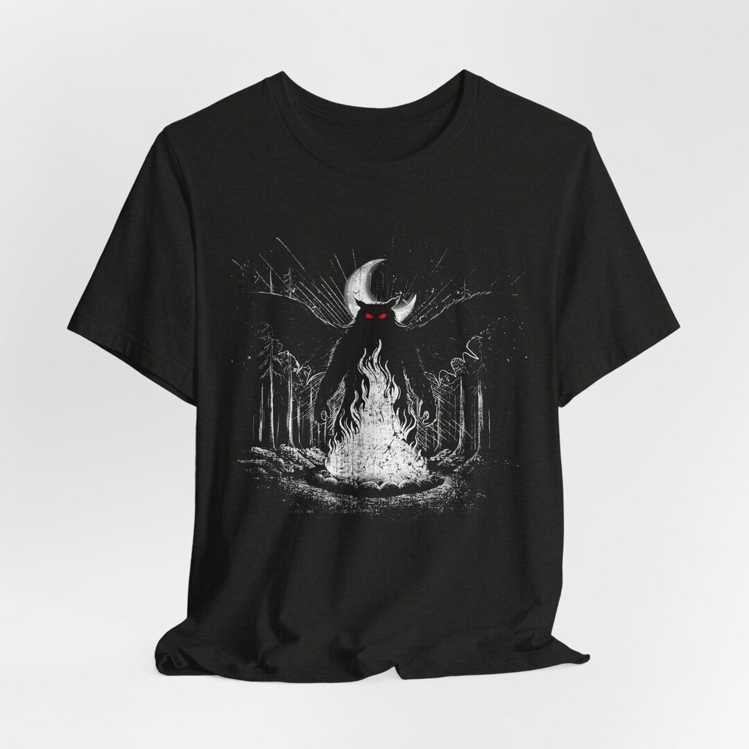 Mothman Campfire T Shirt | Black Cryptid Folk Horror Illustration | Y2K ...