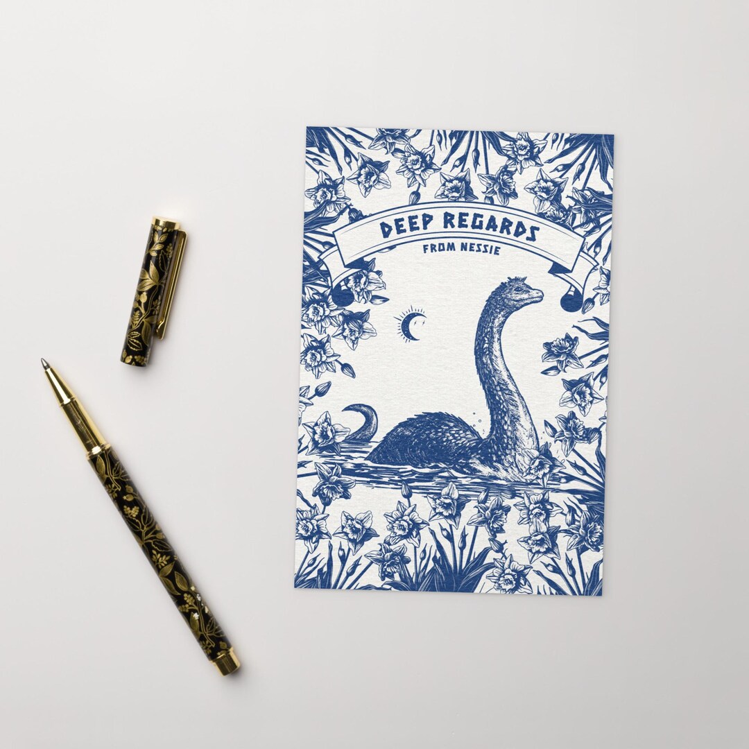 Loch Ness Monster Postcard | Nessie Cryptid Greeting | Blue and White ...