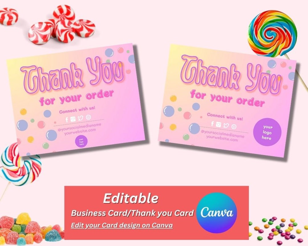 Cute Candy Thank You Card, DIY Cards Template Design, Thank You for ...