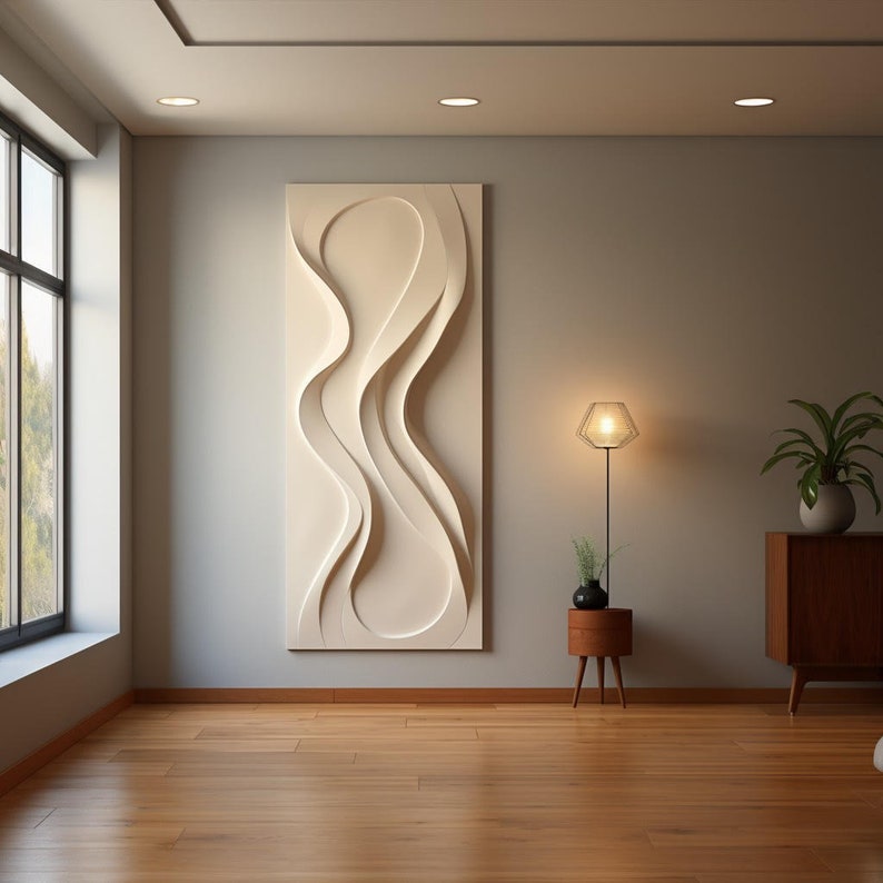 Vertical Textured Line Wall Art- White Wave Style Wood Carving- 3d - Etsy