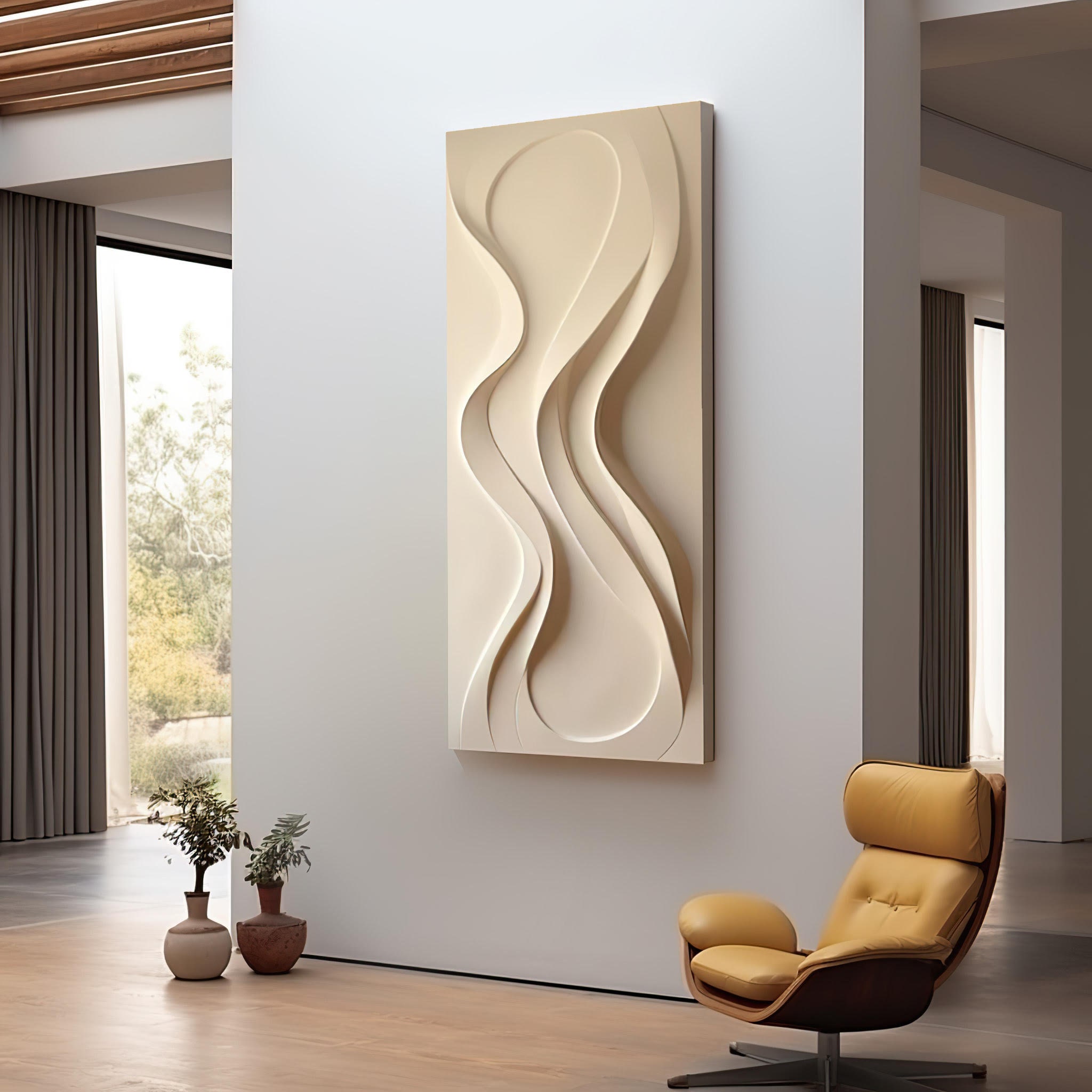 Vertical Textured Line Wall Art- White Wave Style Wood Carving- 3d - Etsy