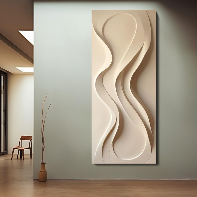 Vertical Textured Line Wall Art- White Wave Style Wood Carving- 3d - Etsy