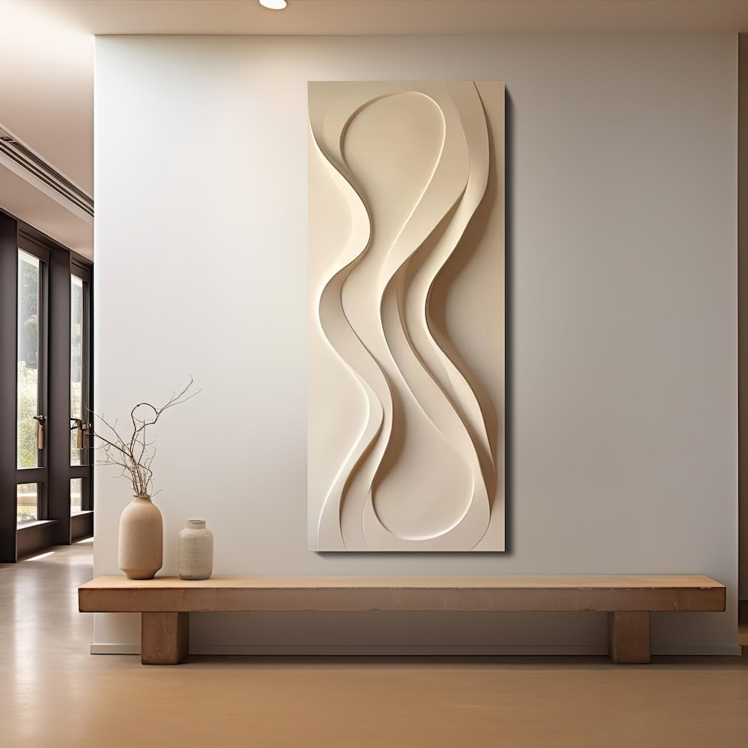 Vertical Textured Line Wall Art- White Wave Style Wood Carving- 3d - Etsy