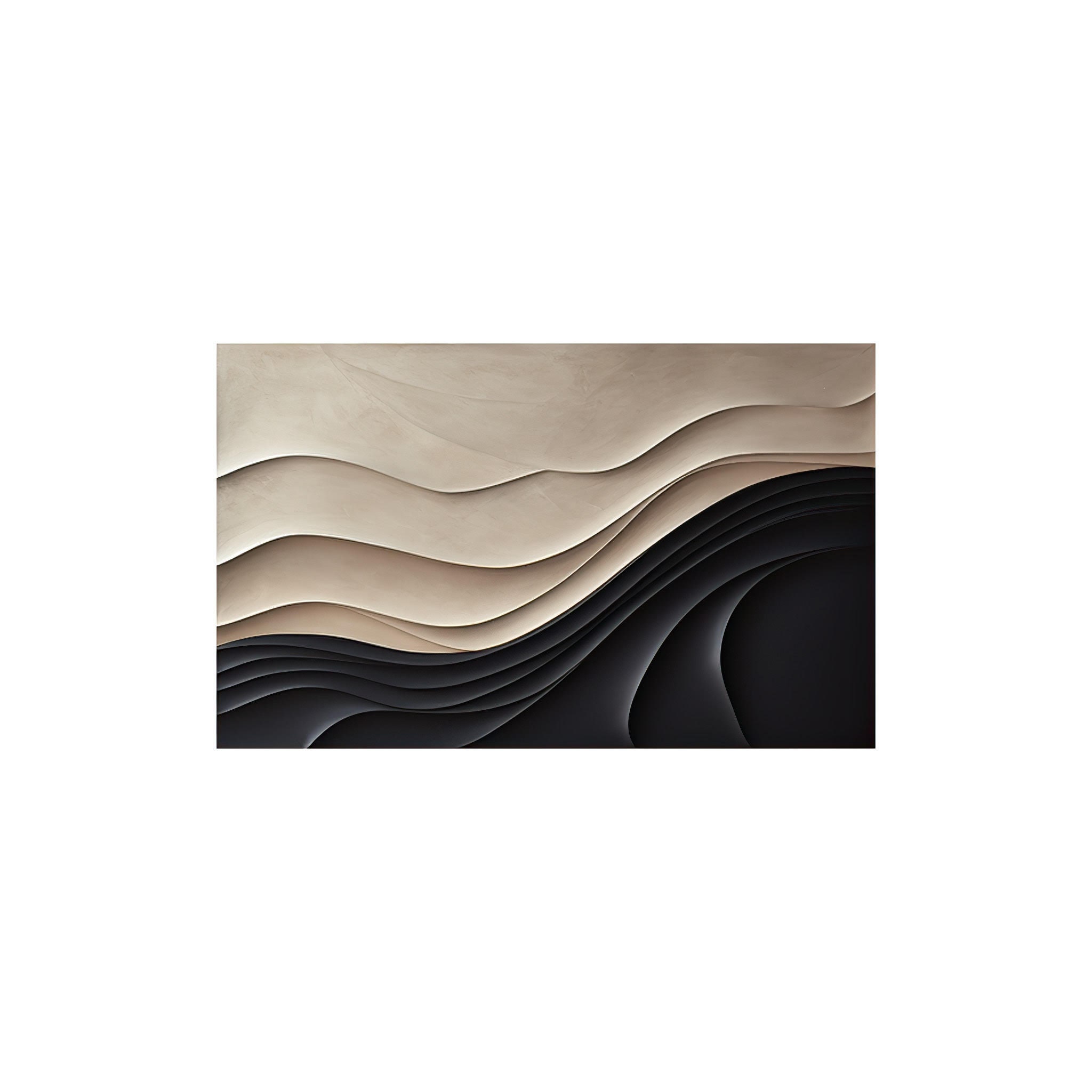 Black and Beige Wave Line Wall Art Home Decor Textured Panel Modern Art ...