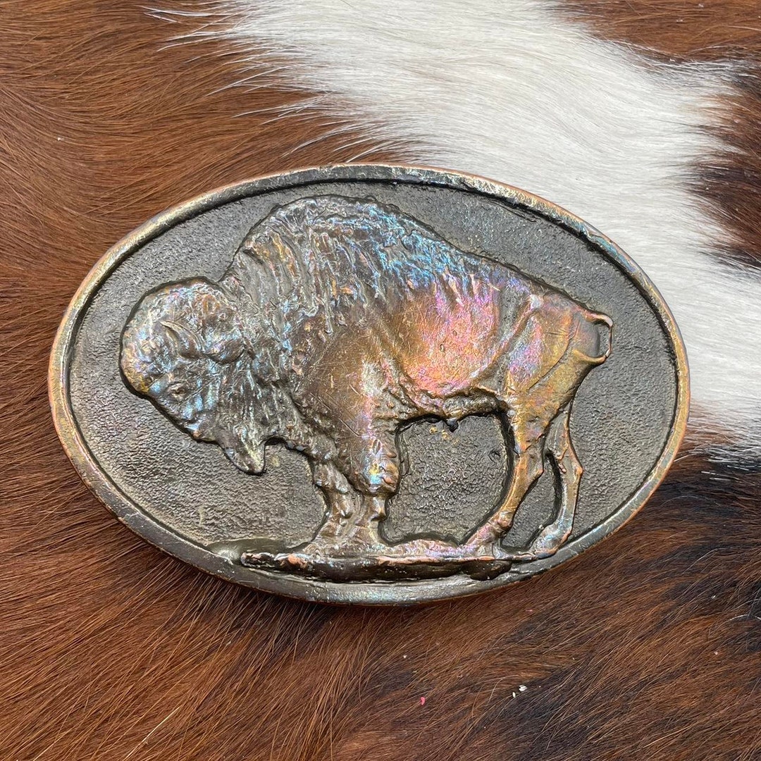 Vintage Buffalo Bison Brass Belt Buckle - Etsy