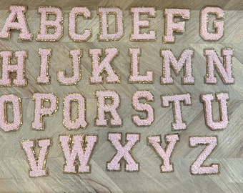 Chenille Letter Patch, 2.2" Self Adhesive and Iron on Varsity Letter - Gold Glitter Letter Trim ...