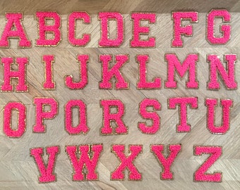 Chenille Letter Patch, 2.2" Self Adhesive and Iron on Varsity Letter - Gold Glitter Letter Trim ...