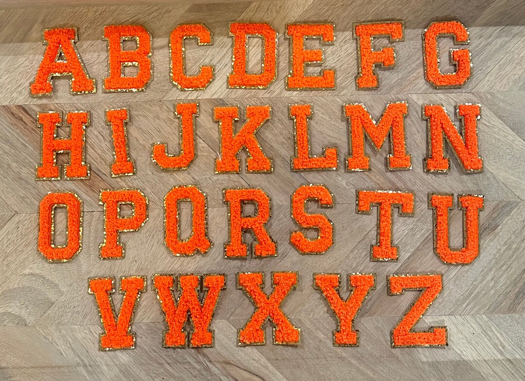 Chenille Letter Patch, 2.2" Self Adhesive and Iron on Varsity Letter - Gold Glitter Letter Trim ...