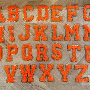 Chenille Letter Patch, 2.2" Self Adhesive and Iron on Varsity Letter - Gold Glitter Letter Trim ...