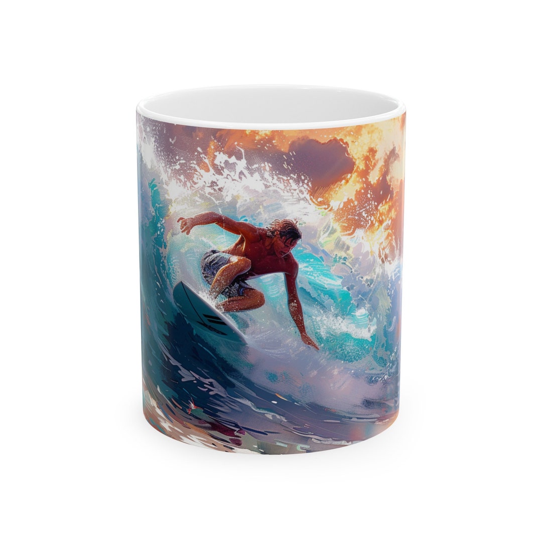 Surfing Coffee Mug Surfing Adventure Tea Cup Surfboard Mug Surfer Art ...
