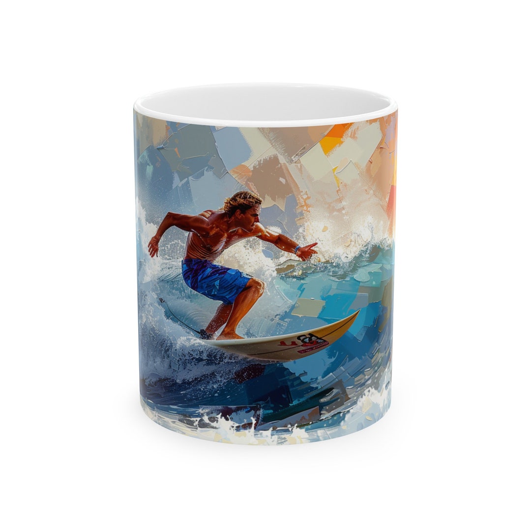 Surfing Coffee Mug Surfing Adventure Tea Cup Surfboard Mug Surfer Art ...