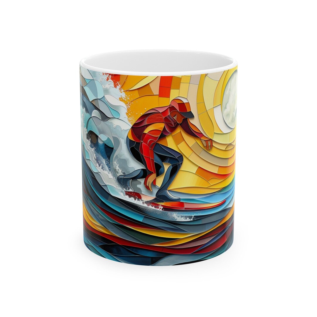 Surfing Coffee Mug Surfing Adventure Tea Cup Surfboard Mug Surfer Art ...