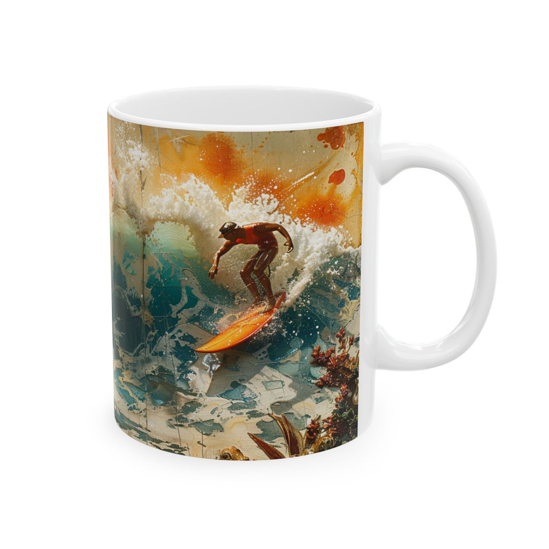 Surfing Coffee Mug Surfing Adventure Tea Cup Surfboard Mug Surfer Art ...