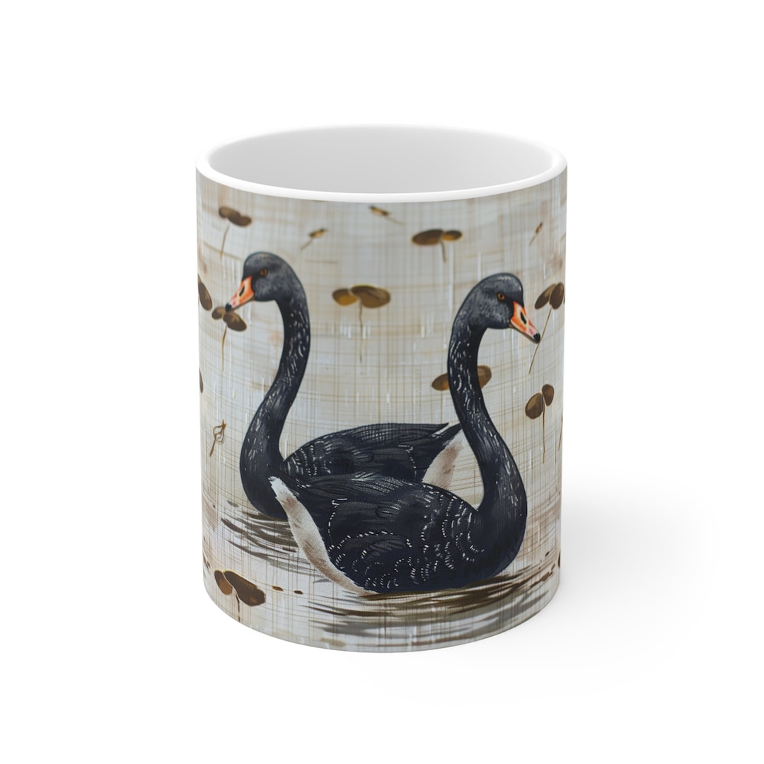 Swan Mug Black Swan Tea Cup Bird Art Wildlife Mug Elegant Swan Mug ...