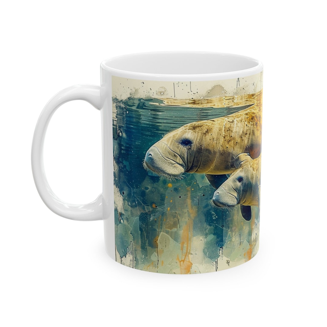 Manatee Coffee Mug Ocean Life Tea Cup Coastal Mug Fish Art Mug Sea Cow ...