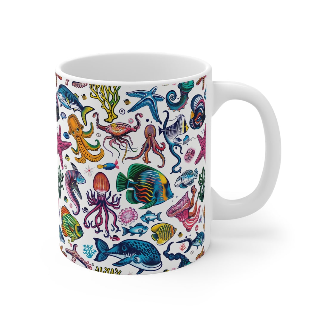 Ocean Mug Marine Tea Cup Underwater World Art Sea Animals Mug Aquatic ...