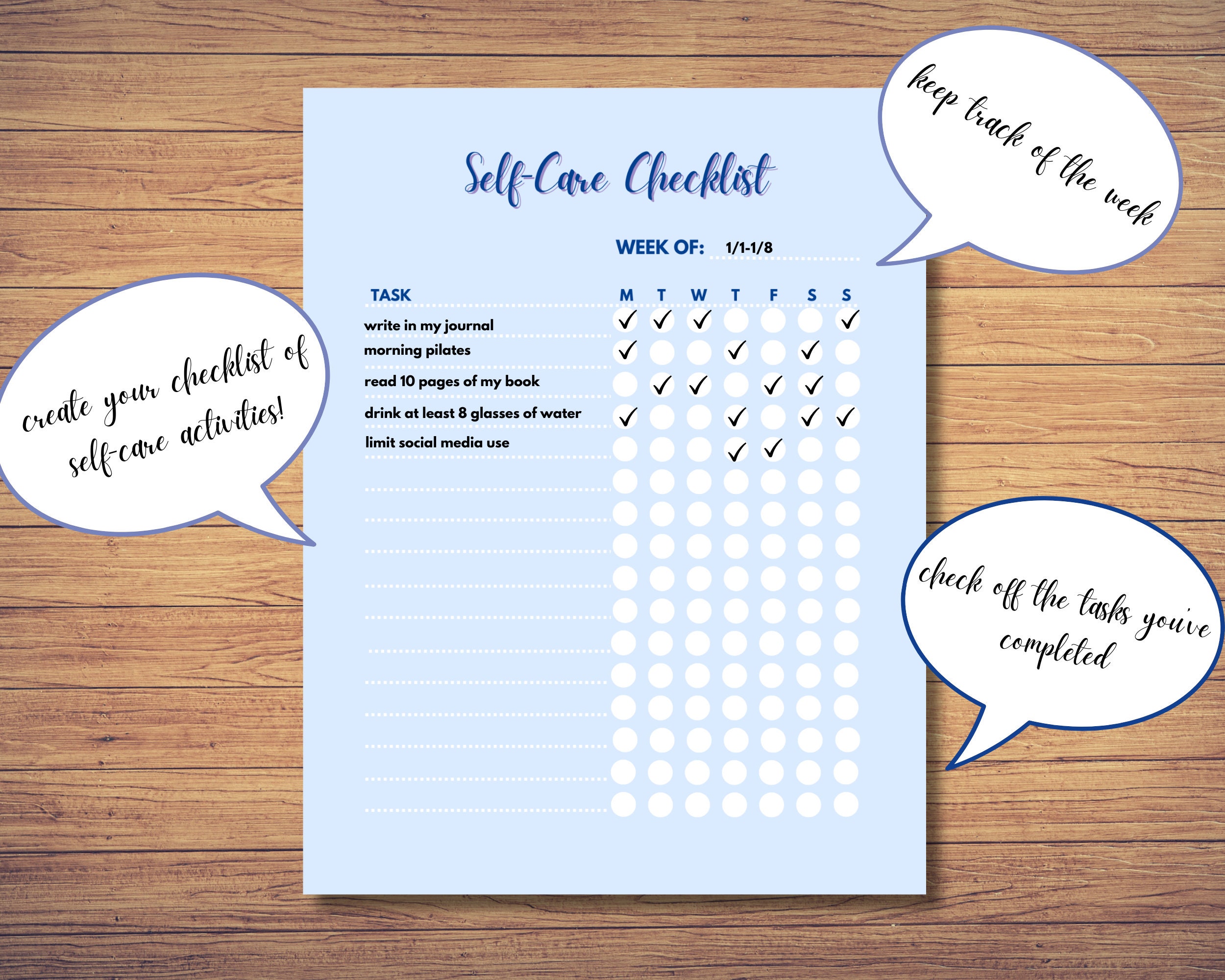 Ultimate Self-care Checklist 5 Colors Daily Routine Mental Health ...