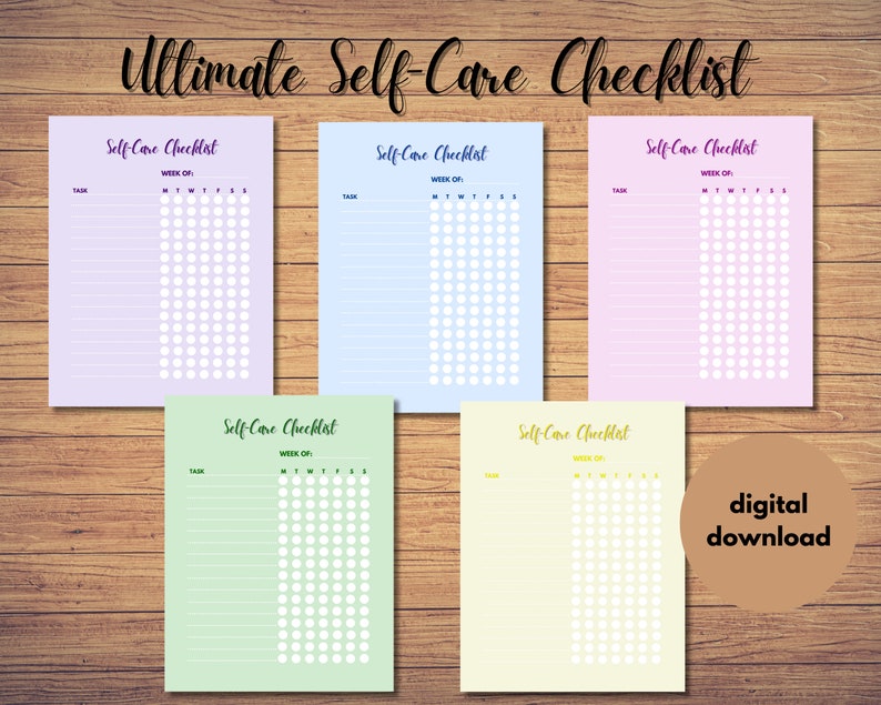 Ultimate Self-care Checklist 5 Colors Daily Routine Mental Health ...