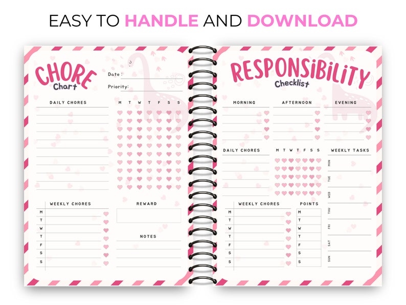 Editable Dinosaur Kids Chore Chart, Daily Monthly Task Checklist, Kids ...