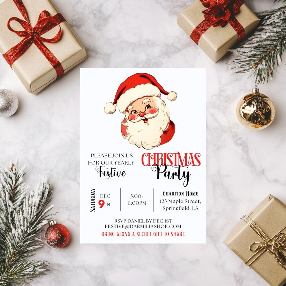 Editable Christmas Party Invitation Card, Christmas Party Invitation ...