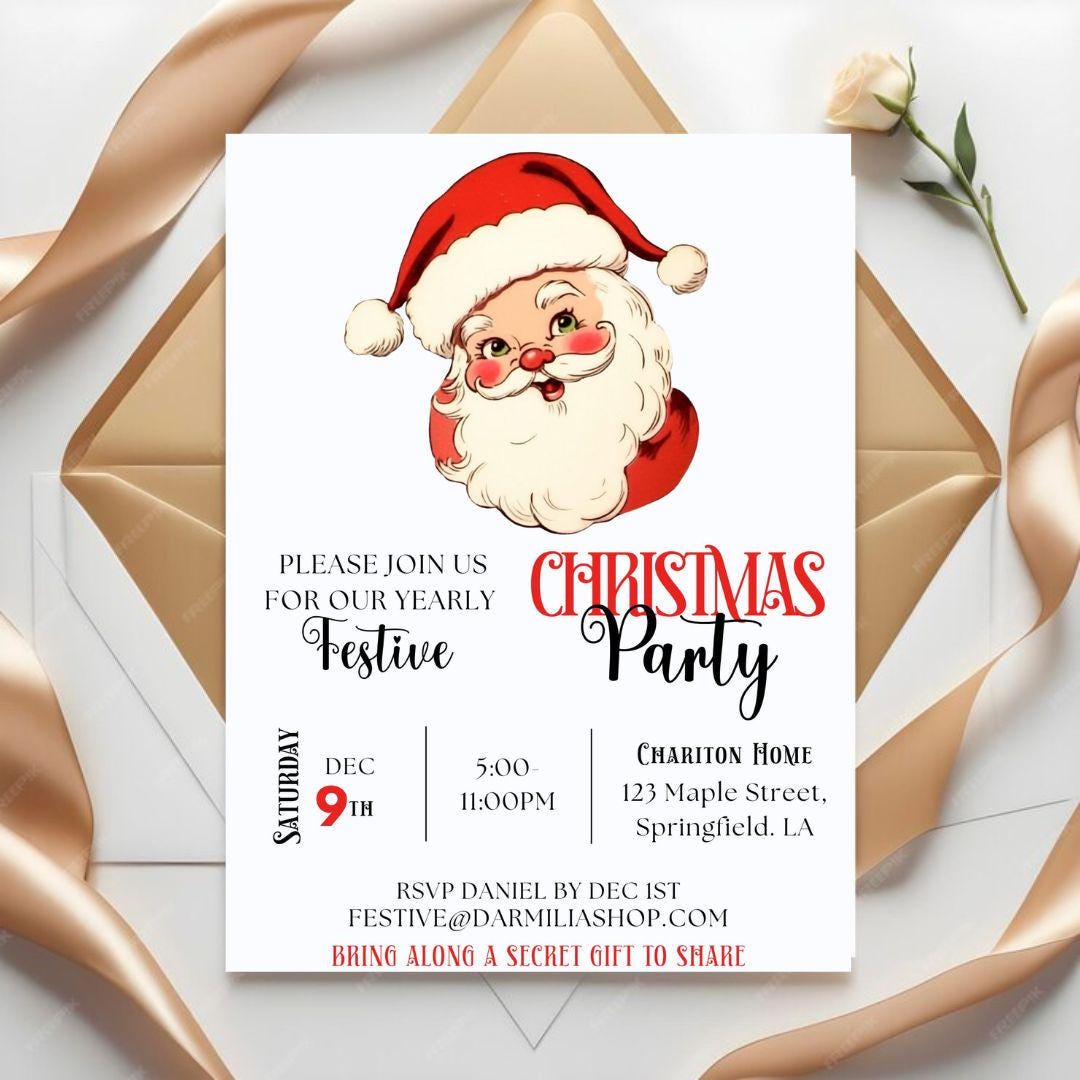 Editable Christmas Party Invitation Card, Christmas Party Invitation ...