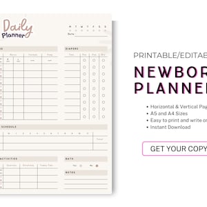 Daily Newborn Care Tracker Printable, Infant Feeding Guide, Newborn ...