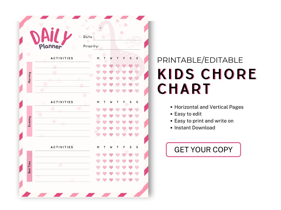 Daily Dinosaur Kids Chore Chart, Printable Daily/weekly Responsibility ...