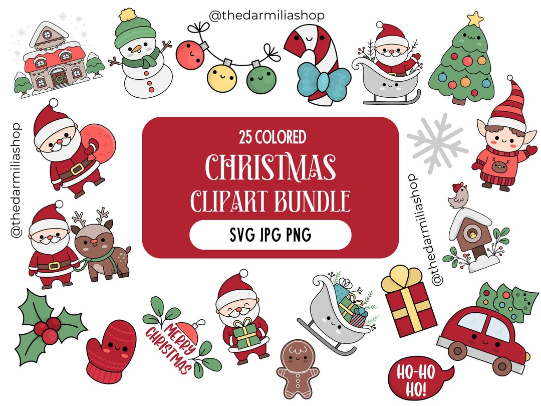 Cute Christmas Watercolor Clipart, 25 SVG Printable Christmas, Activity ...
