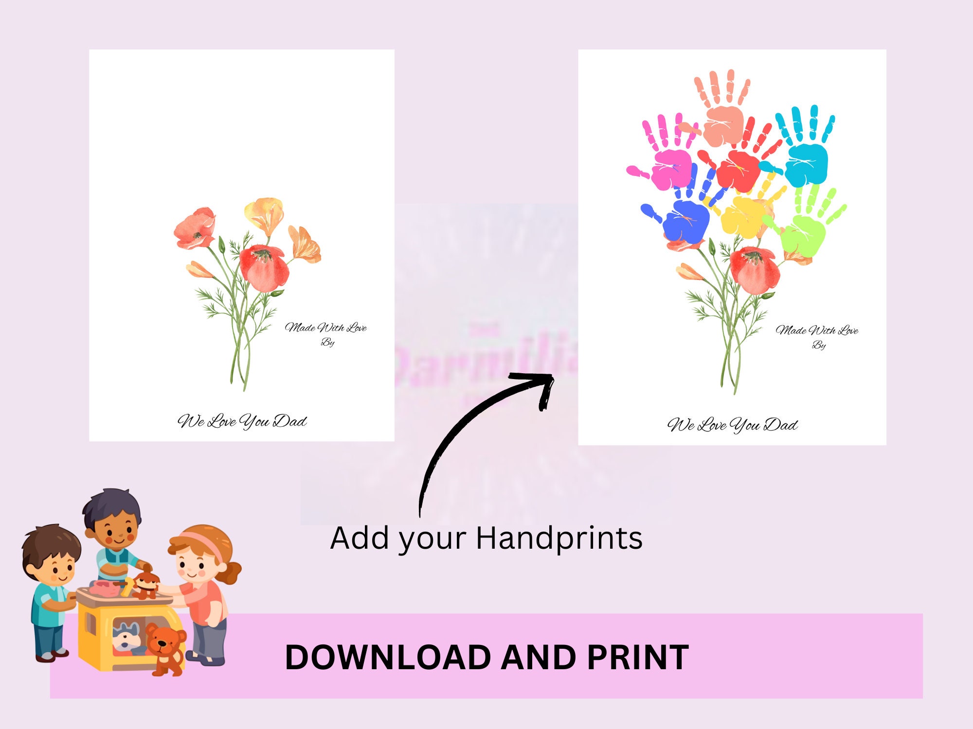 Father's Day Printable Flower Handprint Card, Diy Gift for Dad ...