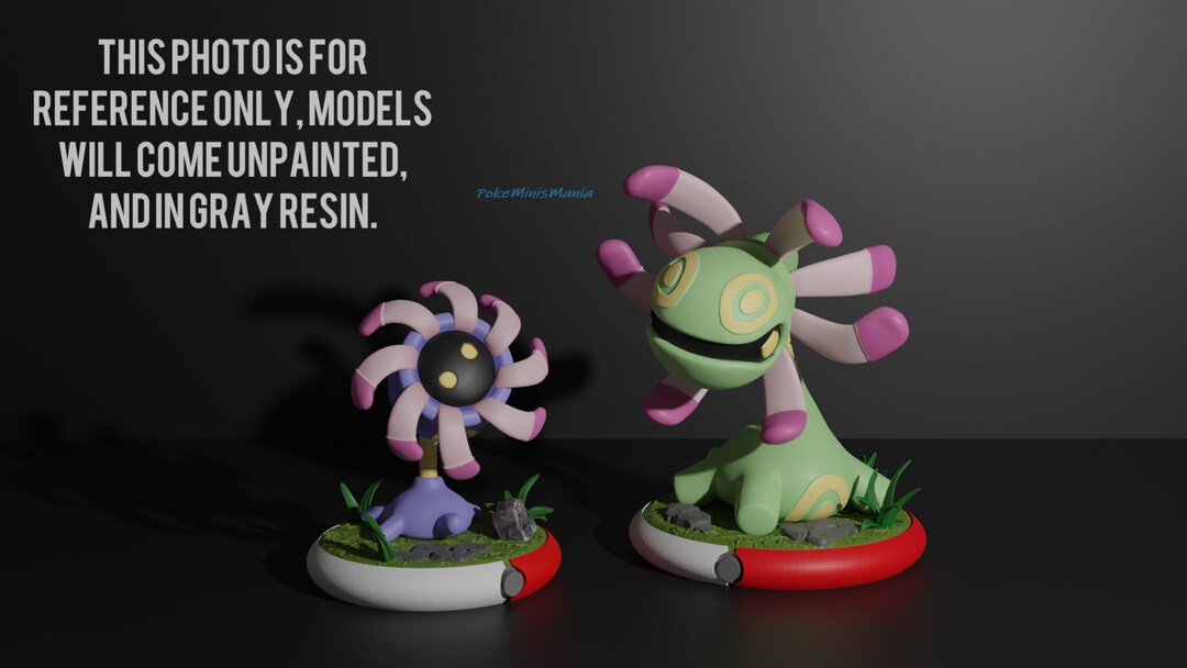 Lileep and Cradily With Decorative Bases GRAY RESIN 3D Printed ...