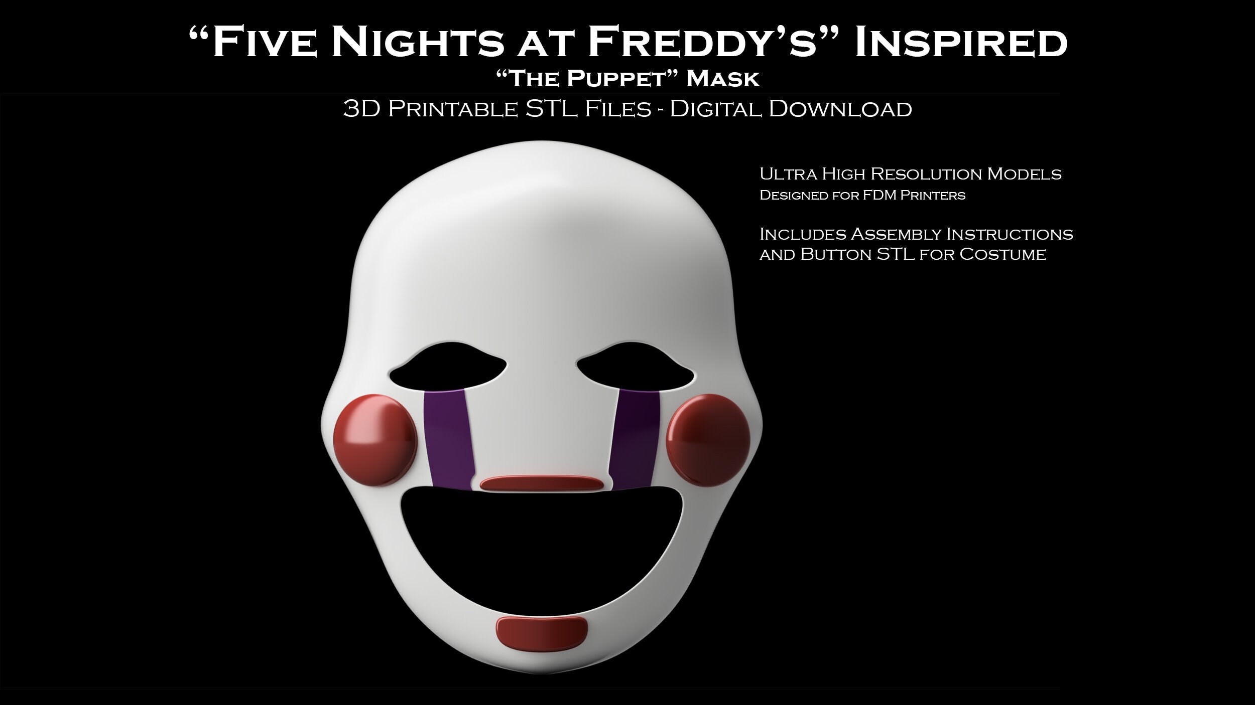 FNAF Inspired the Puppet Mask STL 3D Model for 3D Printing and Cosplay ...