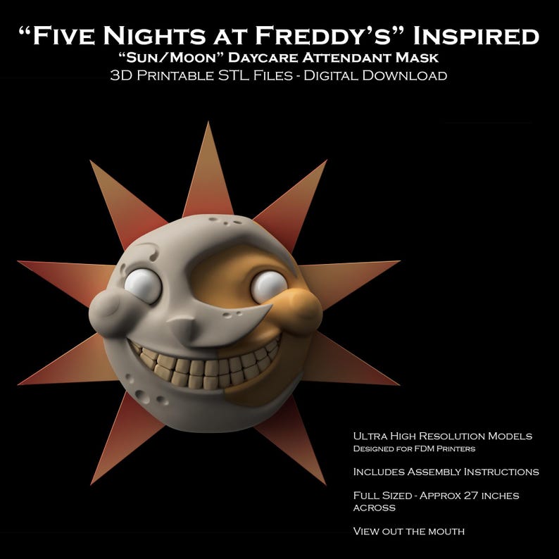 FNAF Inspired Sun/moon Mask STL 3D Model for 3D Printing and Cosplay ...