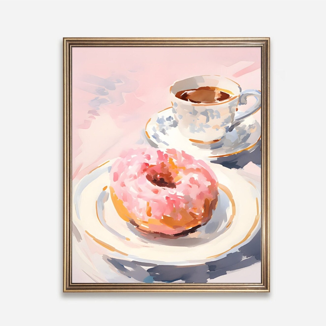 Pink Donut Watercolor Painting, Donut Art Print, Modern Kitchen, Donut ...