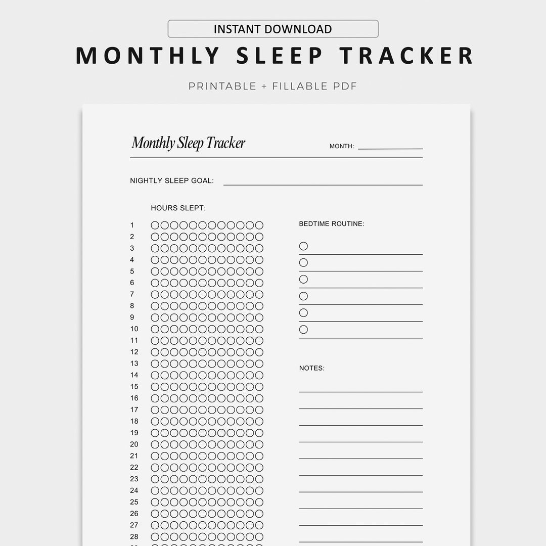 Monthly Sleep Tracker Printable, Digital Sleep Log, Sleep Journal ...