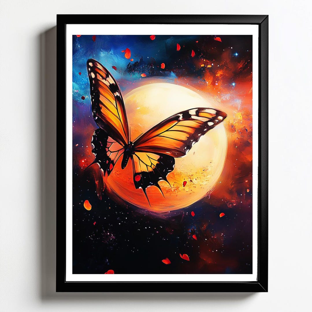 Abstract Monarch Butterfly Poster | Moon and Butterfly Wall Art ...
